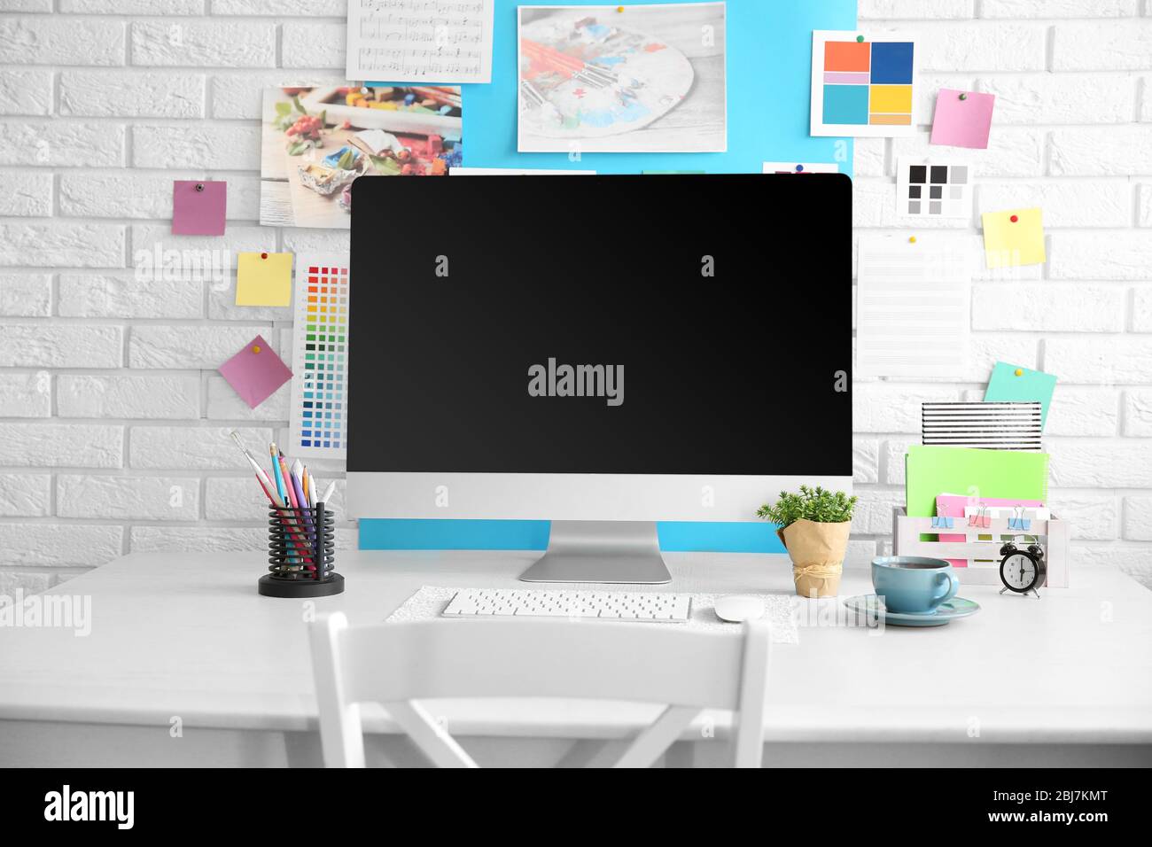 Stylish bright workplace of vivid person Stock Photo - Alamy
