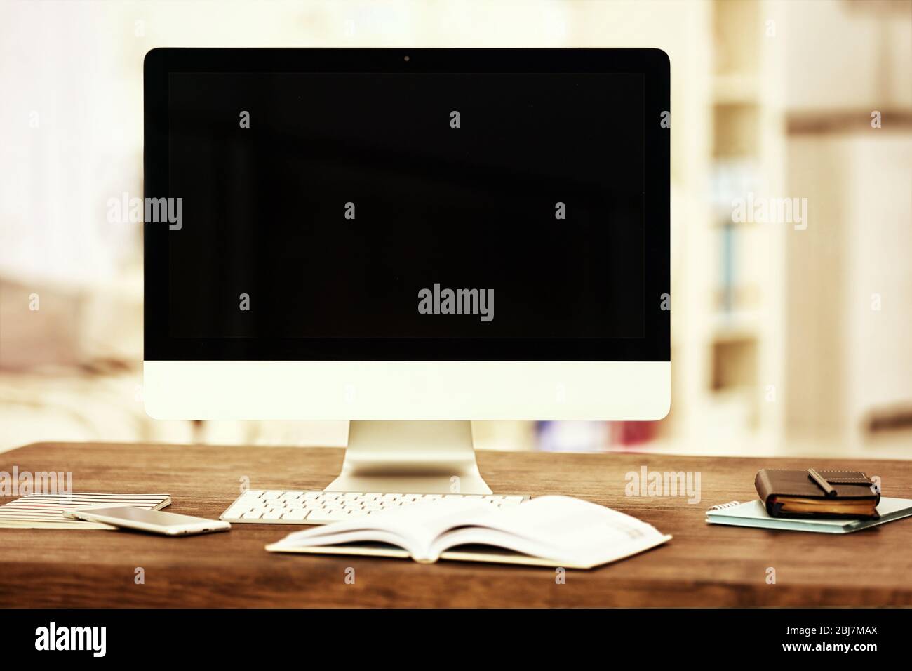 Modern workplace with computer on the table Stock Photo - Alamy