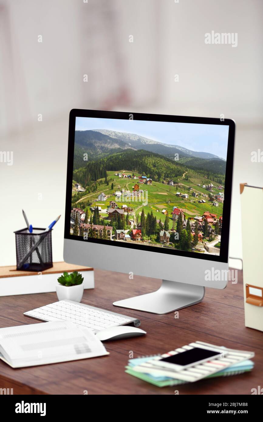 Modern workplace with computer on the table Stock Photo - Alamy