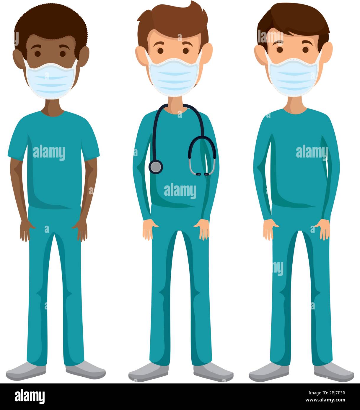 group men paramedics using face mask isolated icons Stock Vector Image ...