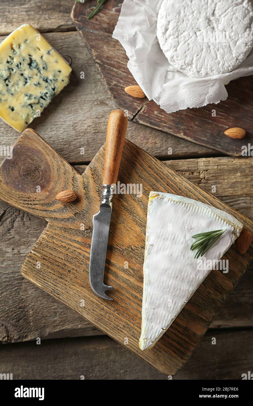 Set of dairy products on wooden table, top view Stock Photo - Alamy