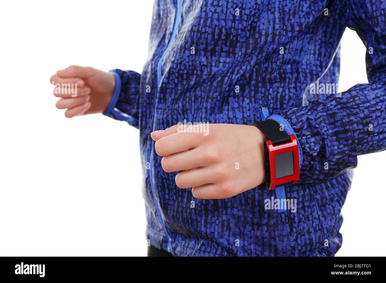 Red sport watch on female wrist, isolated on white Stock Photo - Alamy