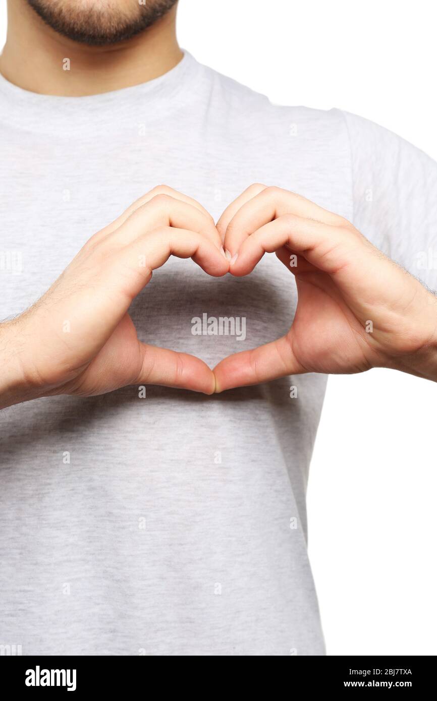 Man making heart with hands, isolated on white Stock Photo - Alamy