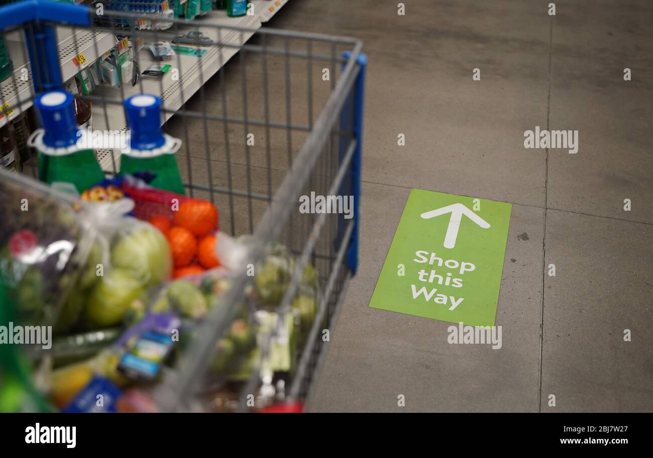 Cromwell, CT / USA - April 20, 2020: New signs in Walmart guide shopper ...