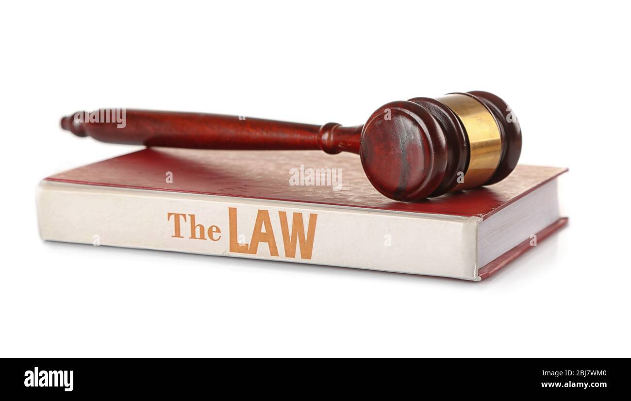 Gavel and book isolated on white Stock Photo - Alamy