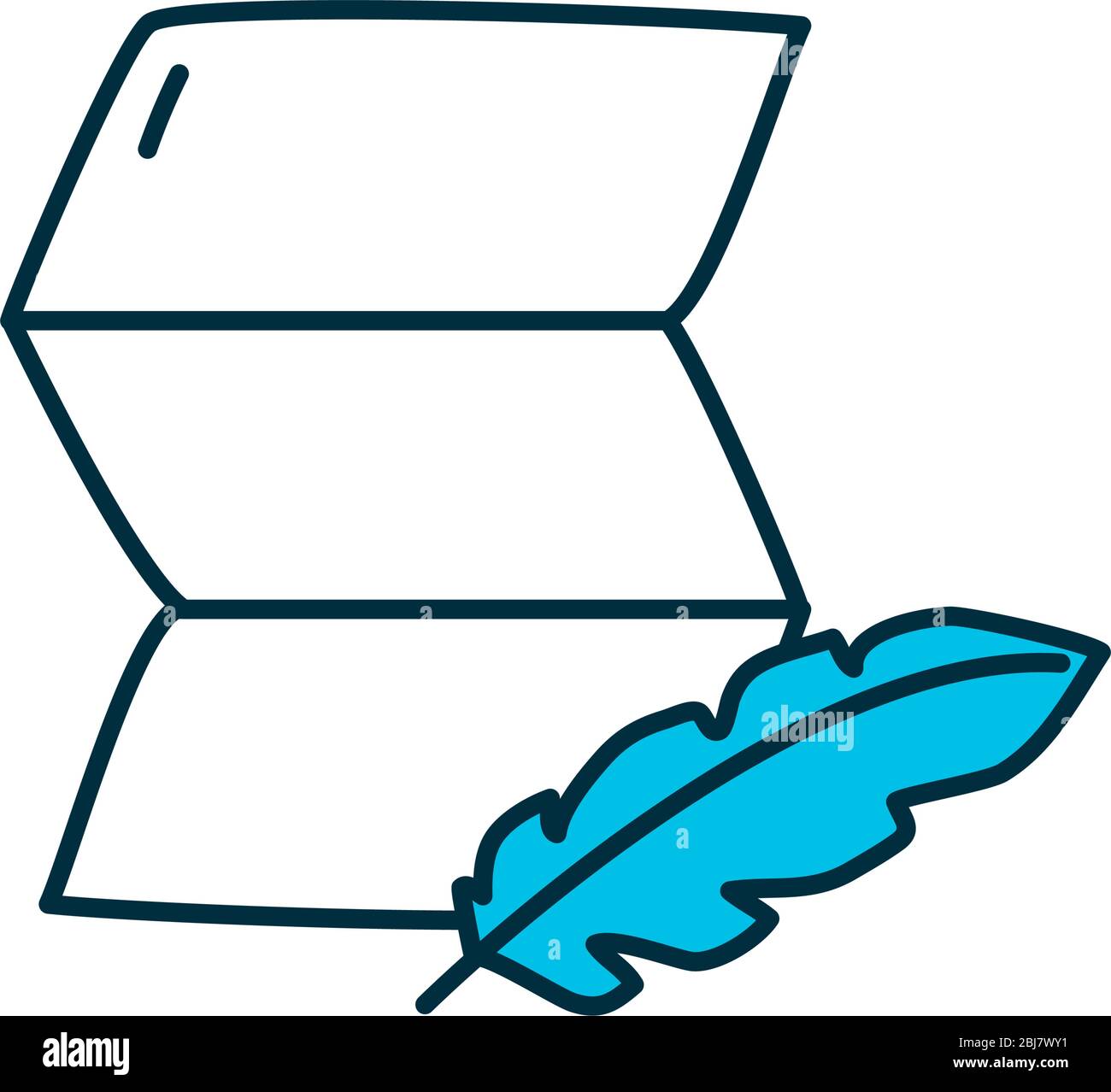 parchment and plume icon over white background, line and fill style ...