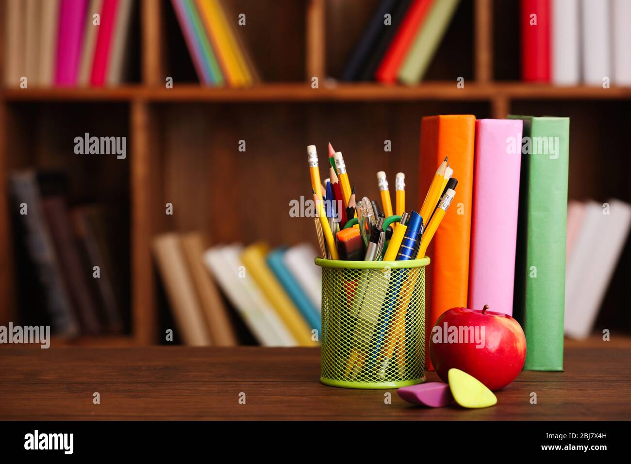 Stationery set for school on the table Stock Photo - Alamy