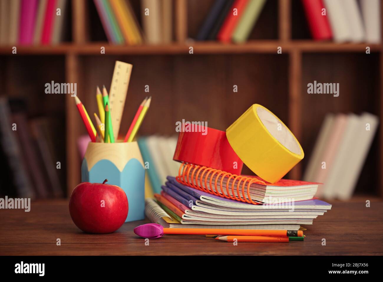 Stationery set for school on the table Stock Photo - Alamy