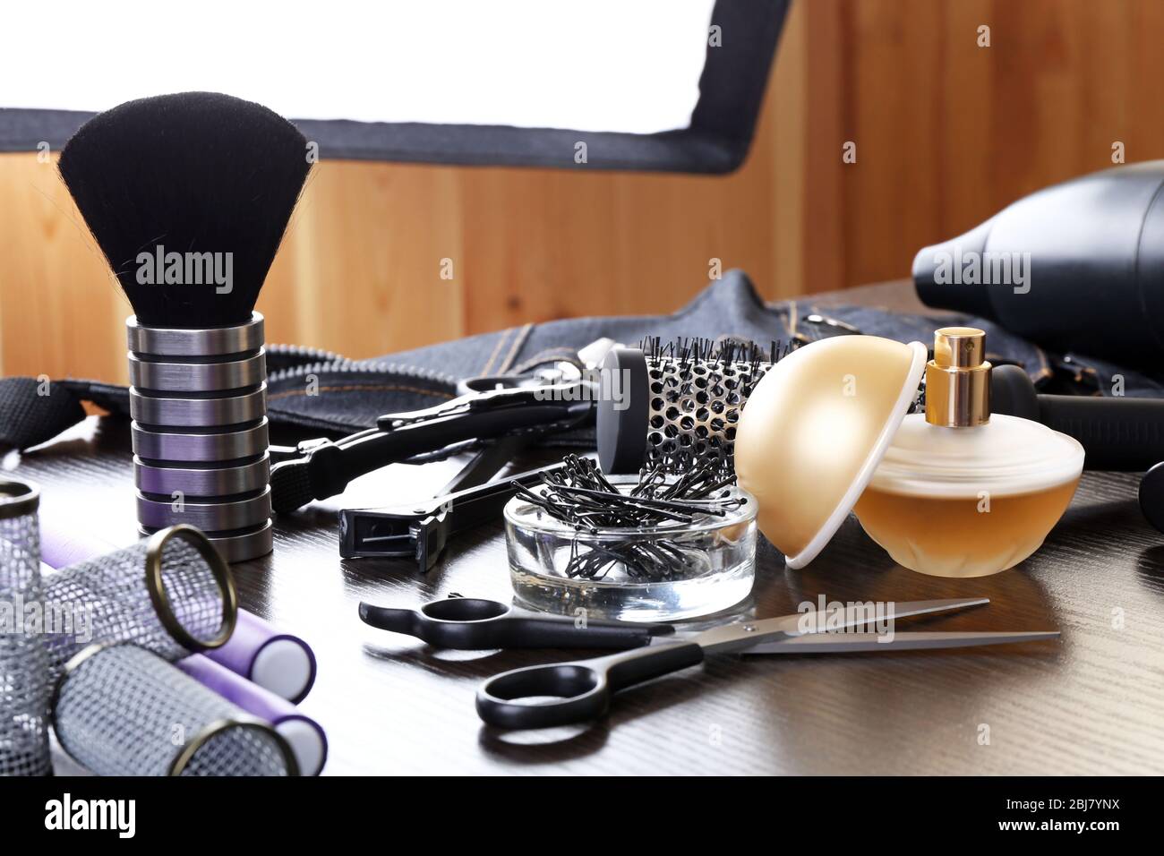 Professional hairdresser tools on table Stock Photo - Alamy