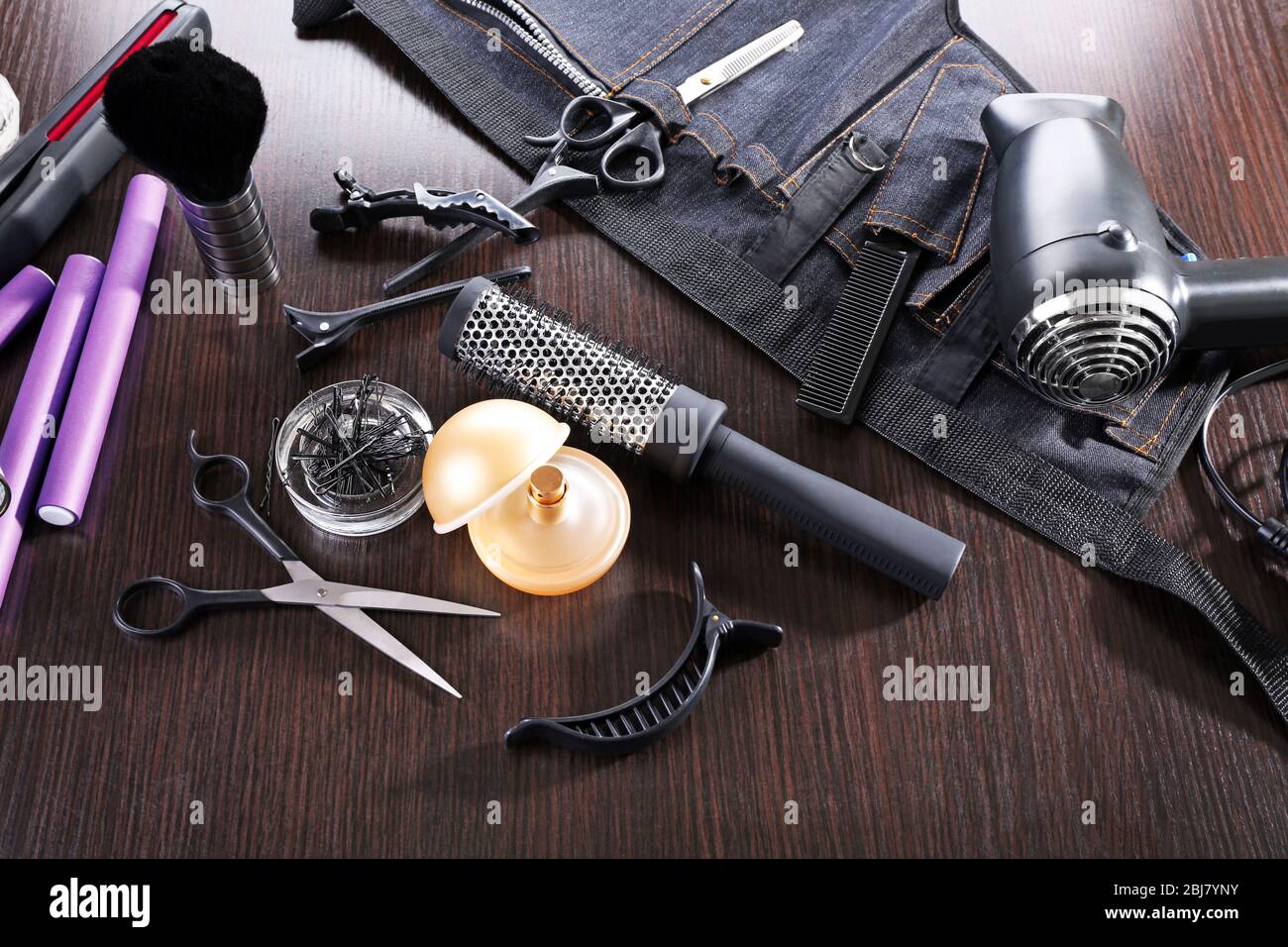 Professional hairdresser tools on table Stock Photo - Alamy