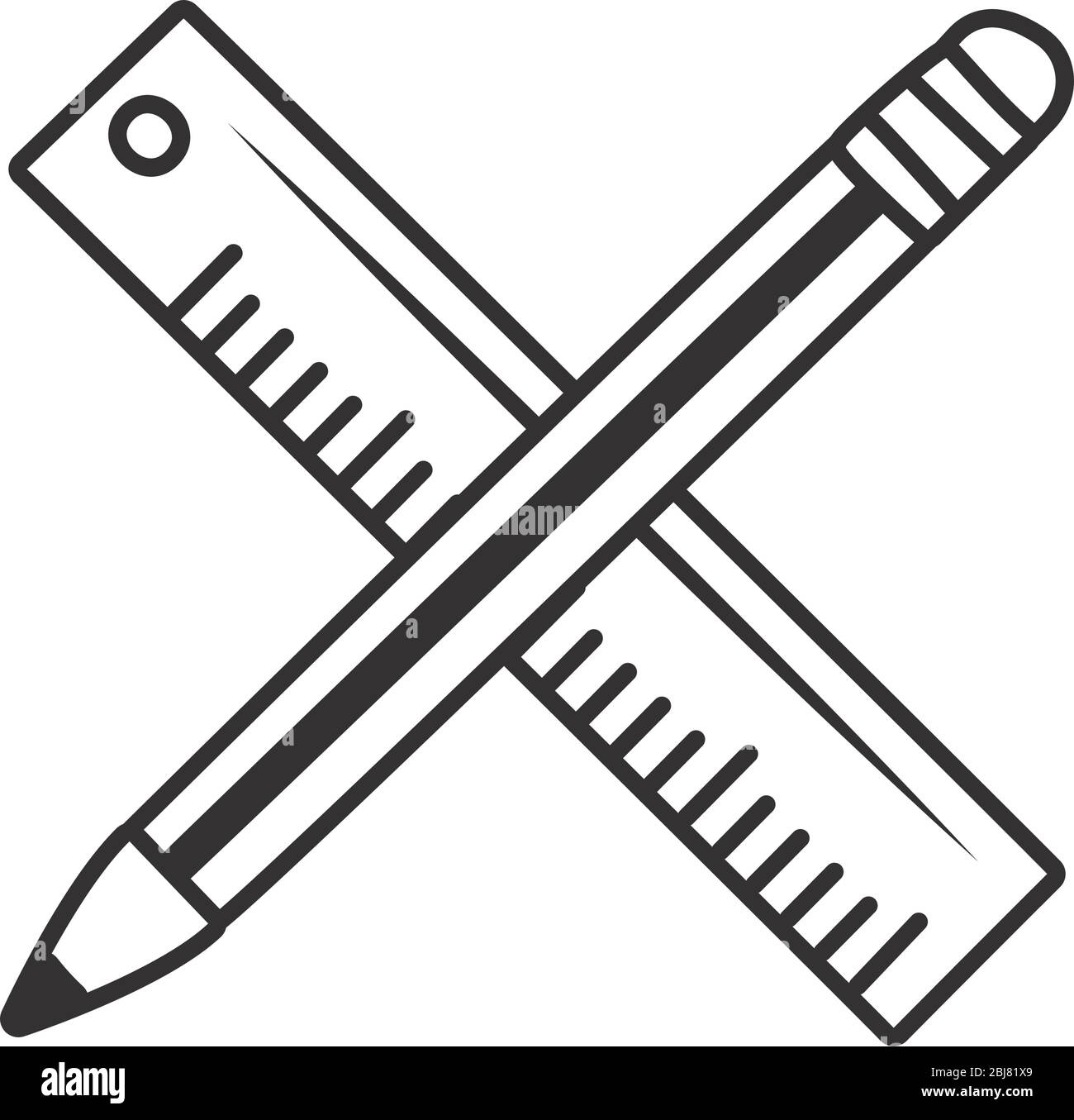 pencil and ruler icon over white background, line style, vector ...