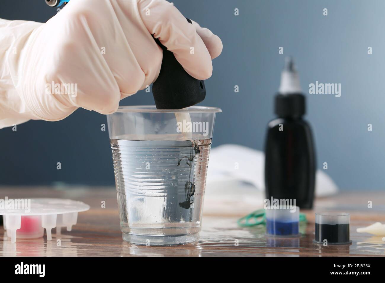 Preparation process for making soft shadows on tattoo, close up Stock ...