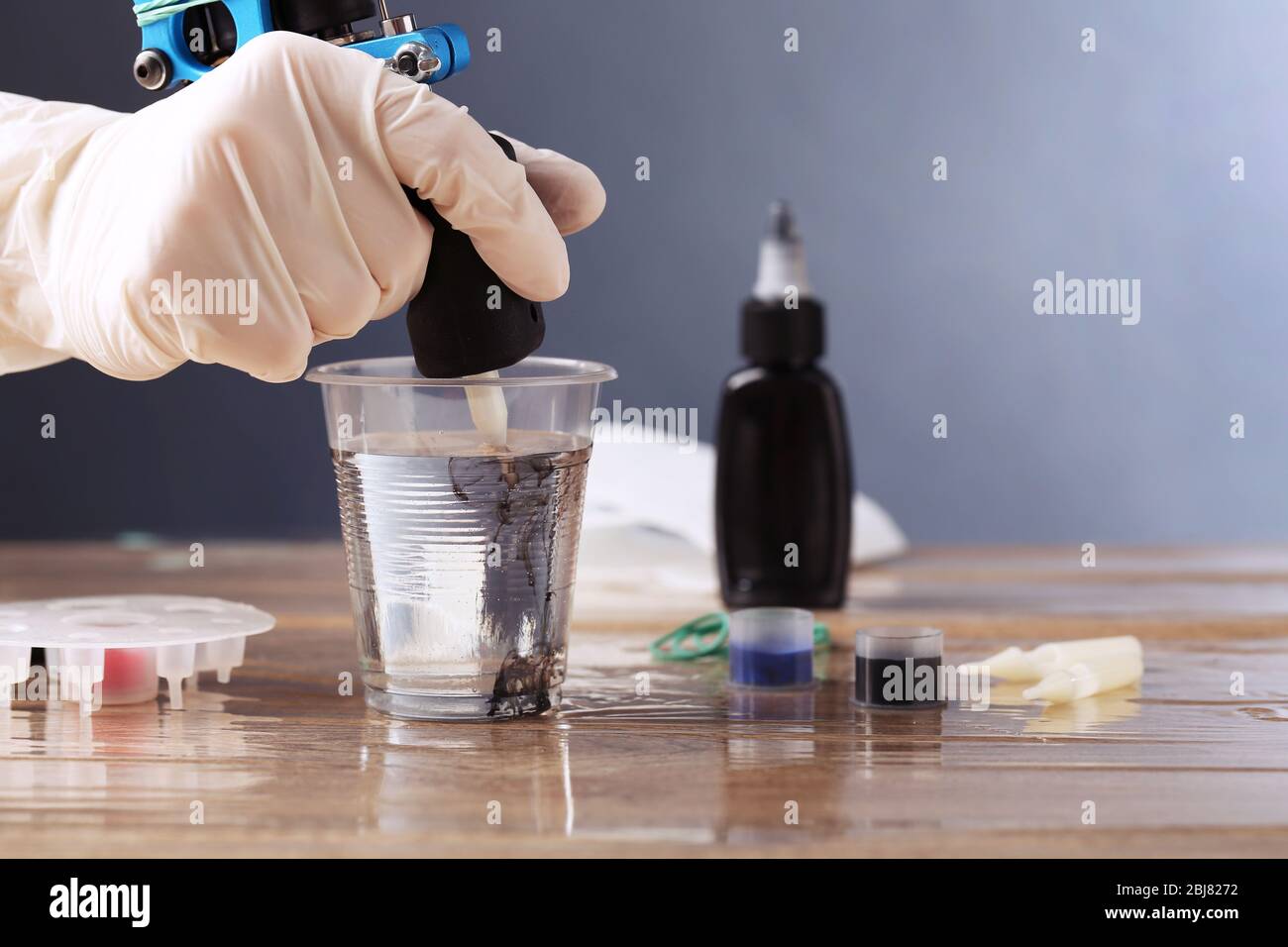 Preparation process for making soft shadows on tattoo, close up Stock ...