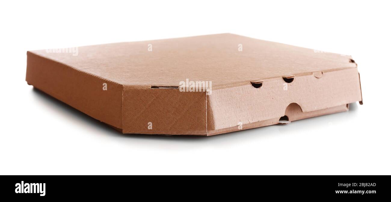 Cardboard pizza box isolated on white background, close up Stock Photo ...