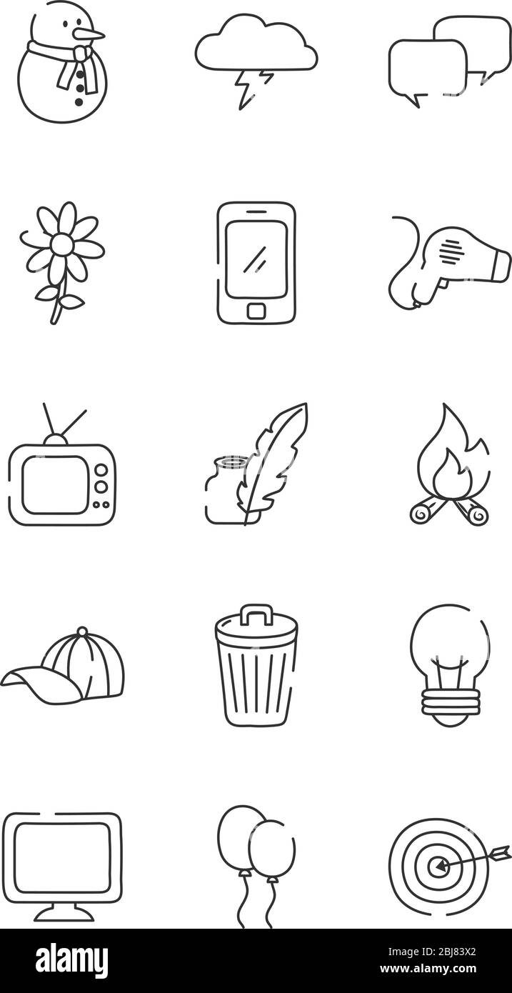 computer and everyday things icon set over white background, line style ...