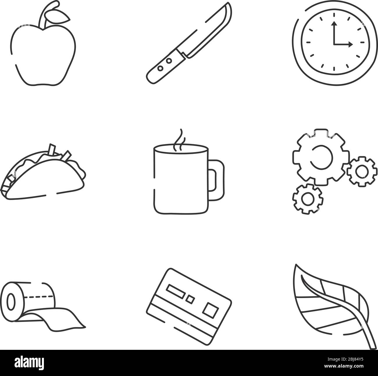 credit card and everyday things icon set over white background, line ...