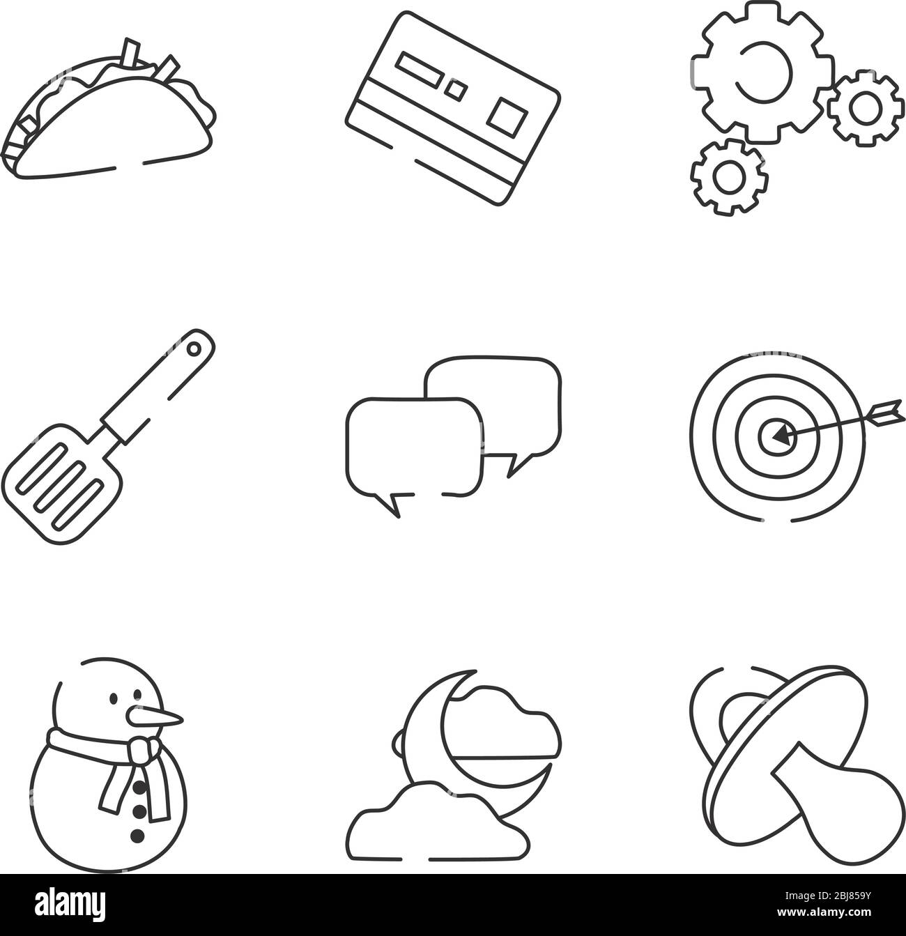 target and everyday things icon set over white background, line style ...