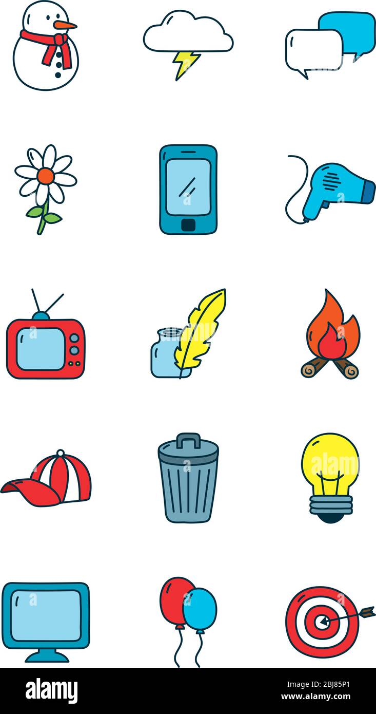 computer and everyday things icon set over white background, line and ...