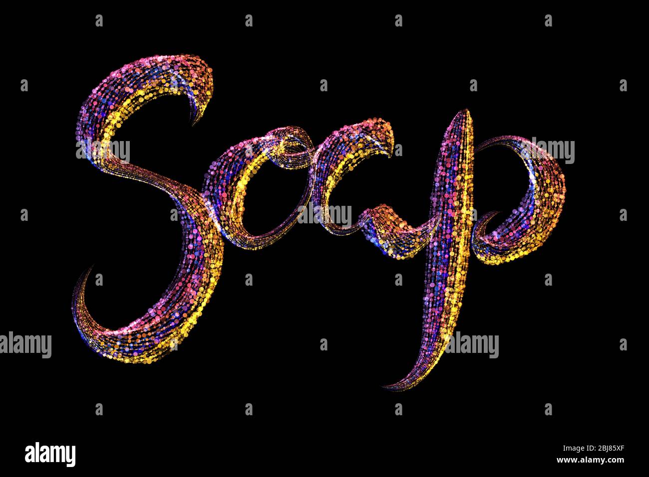 Handwritten word Soap made of colorful particles isolated on black ...