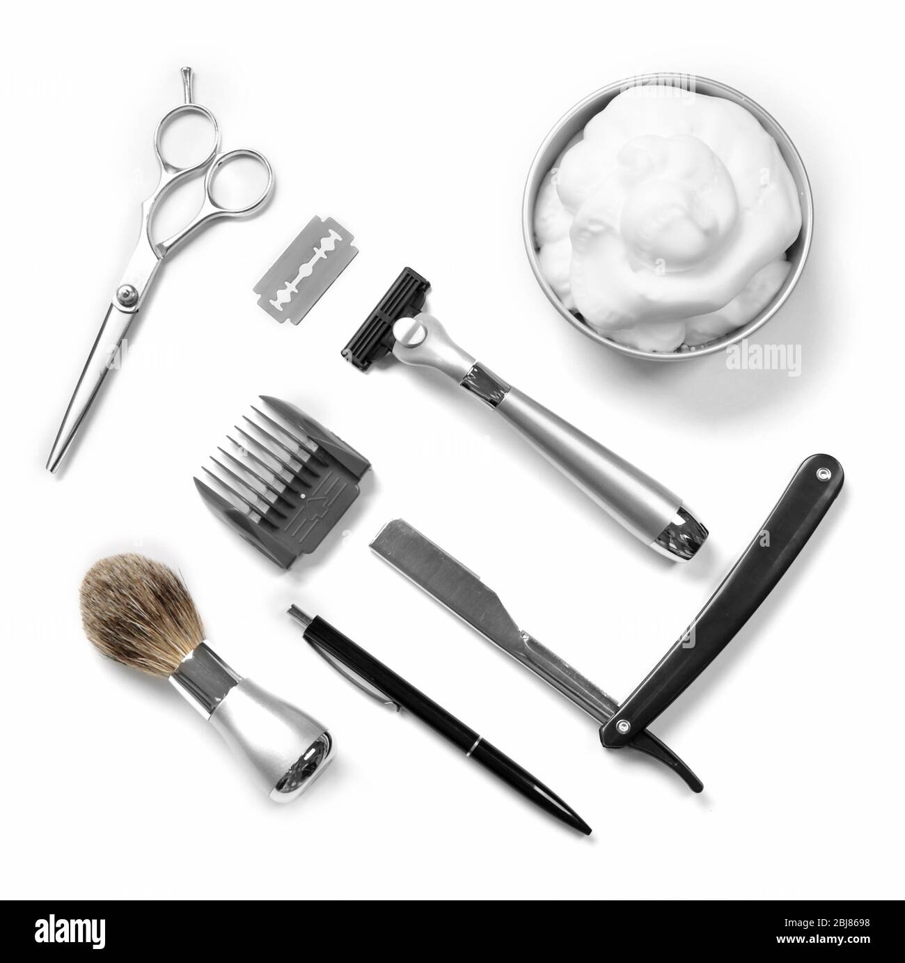 Shaving set with equipment, tools and foam, isolated on white Stock ...
