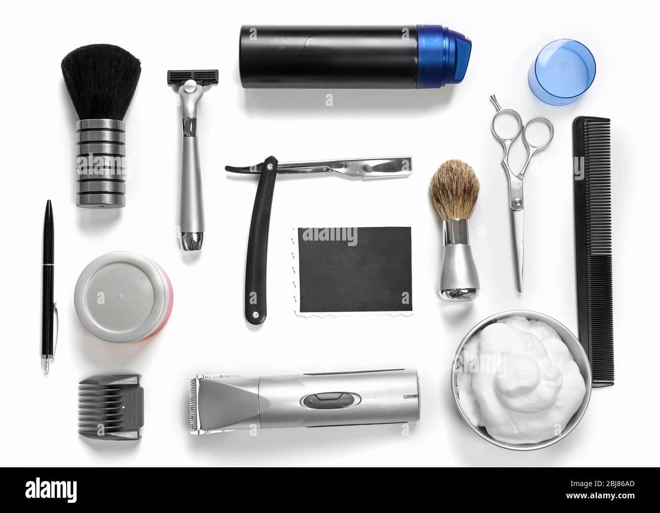 Black photo, shaving set with equipment, tools and foam, isolated on ...