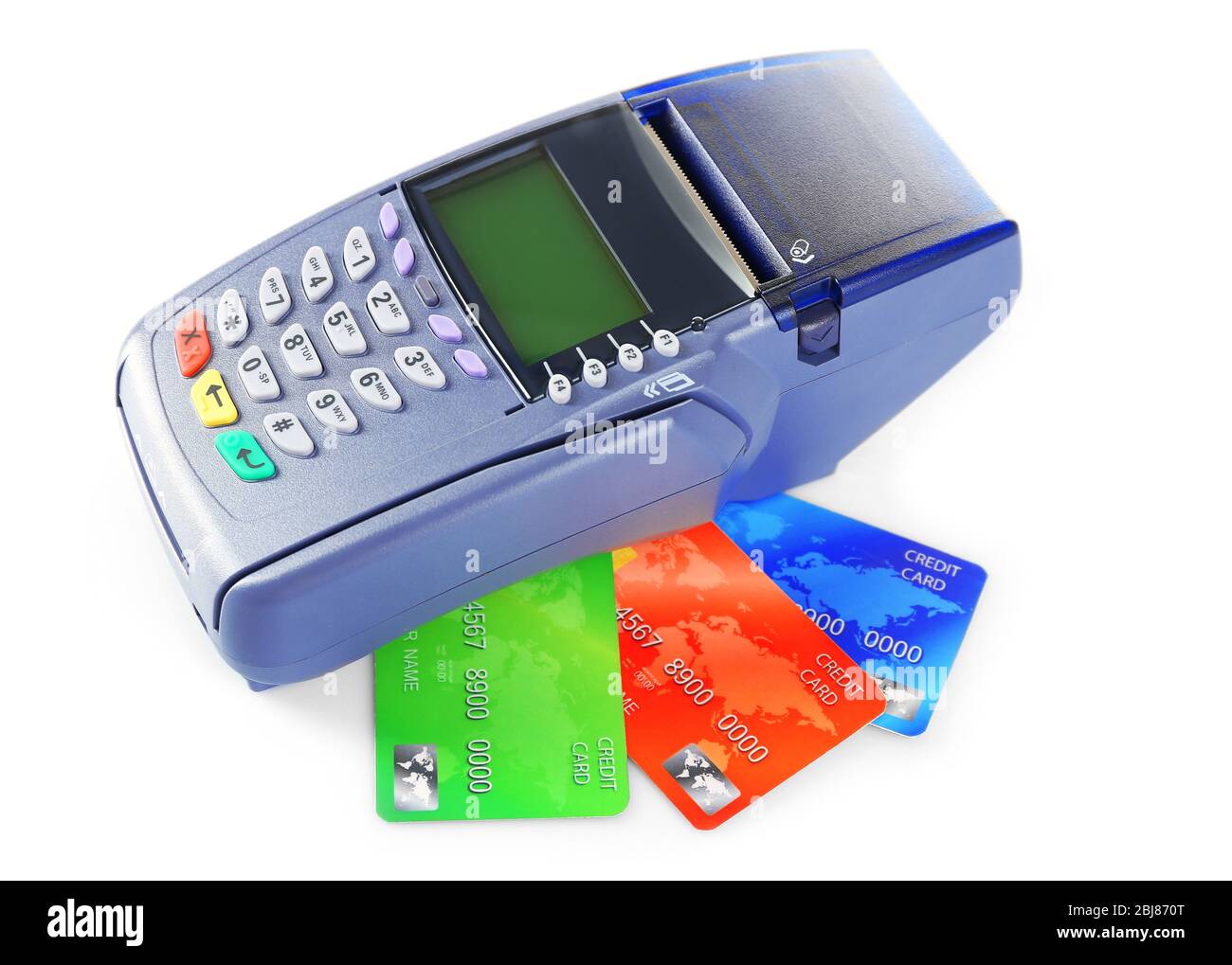 Bank terminal with credit cards, isolated on white Stock Photo - Alamy