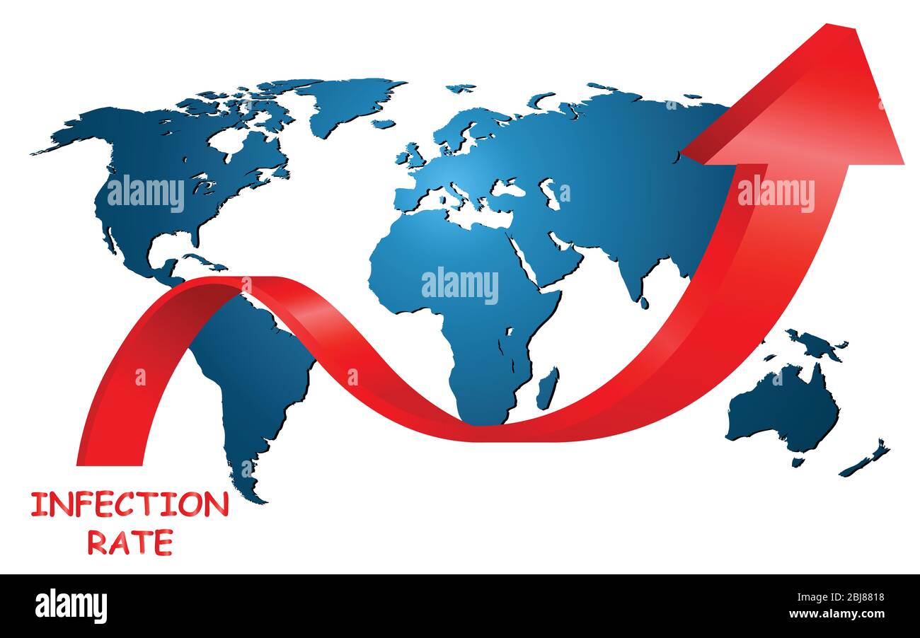 Representation of worldwide virus pandemic infection rate going up on ...