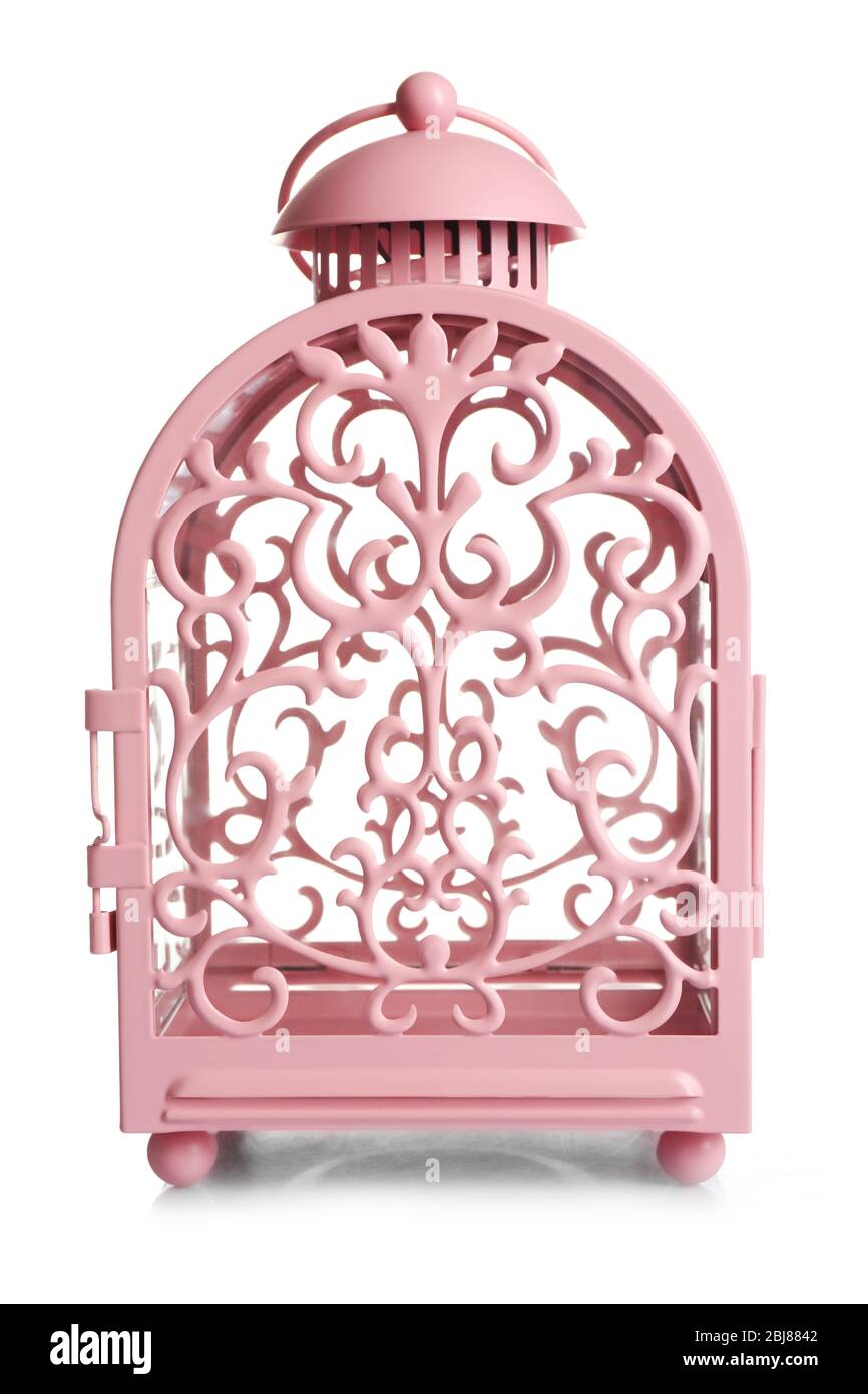 Pink metal lantern isolated on white Stock Photo - Alamy