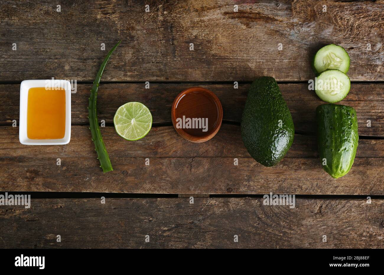 Products for a relaxing avocado spa treatment, top view Stock Photo - Alamy