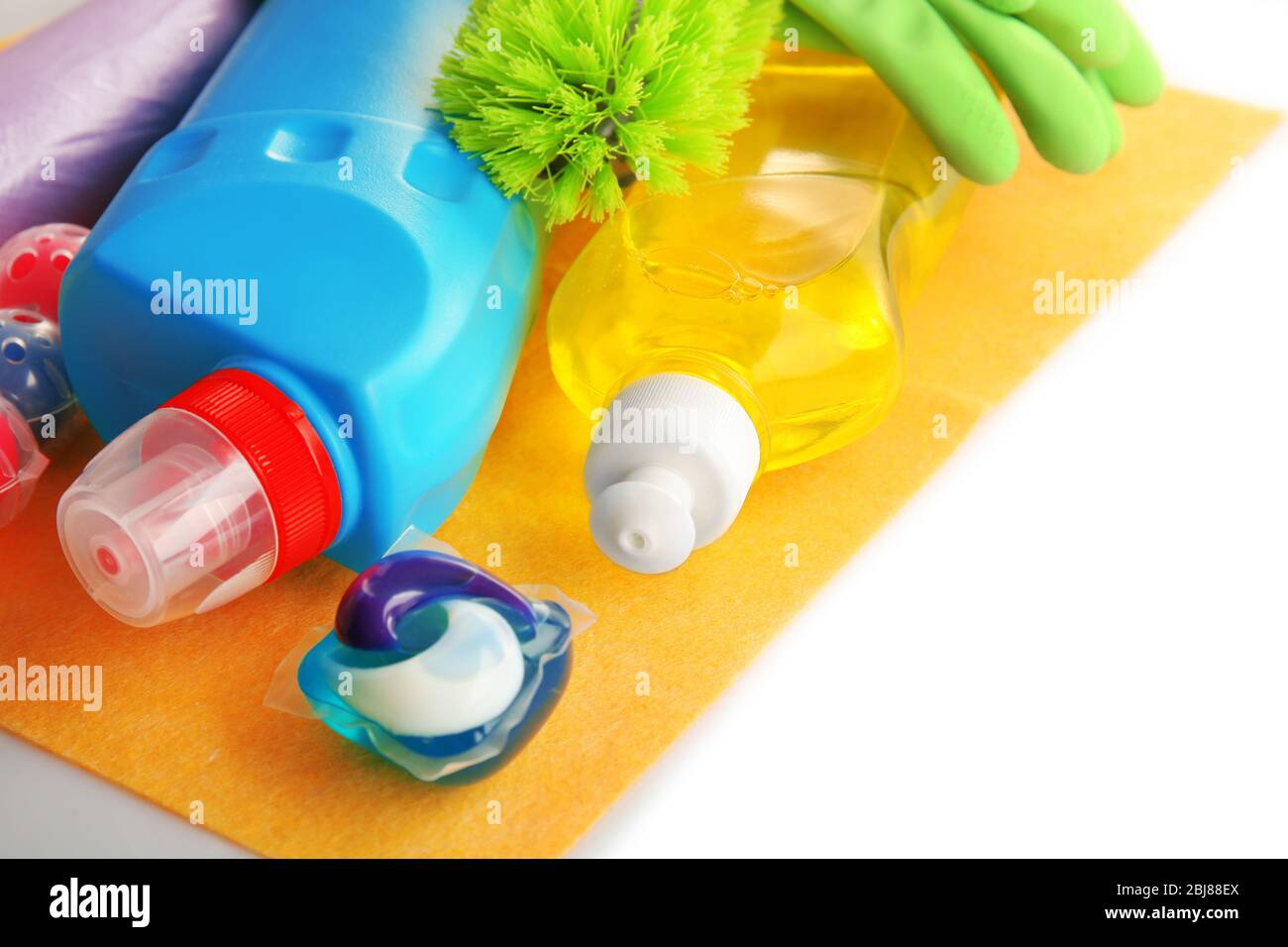 Cleaning set with tools and products, isolated on white Stock Photo - Alamy