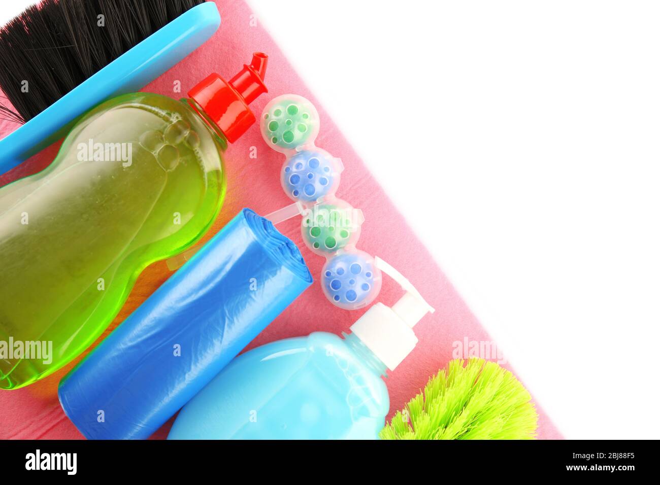Cleaning set with tools and products, isolated on white Stock Photo - Alamy