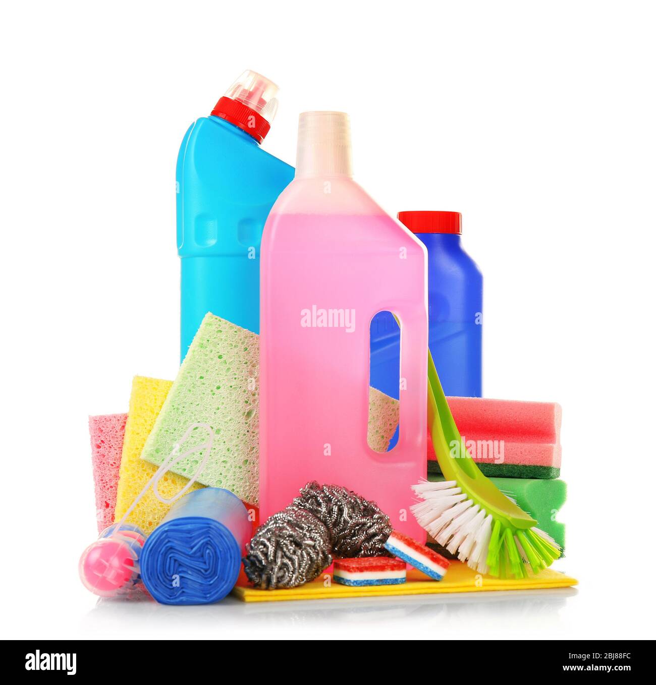 Cleaning set with tools and products, isolated on white Stock Photo - Alamy