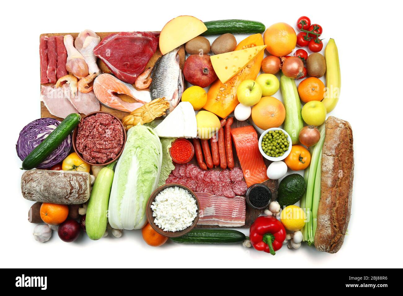 A set of food products isolated on white, top view Stock Photo - Alamy