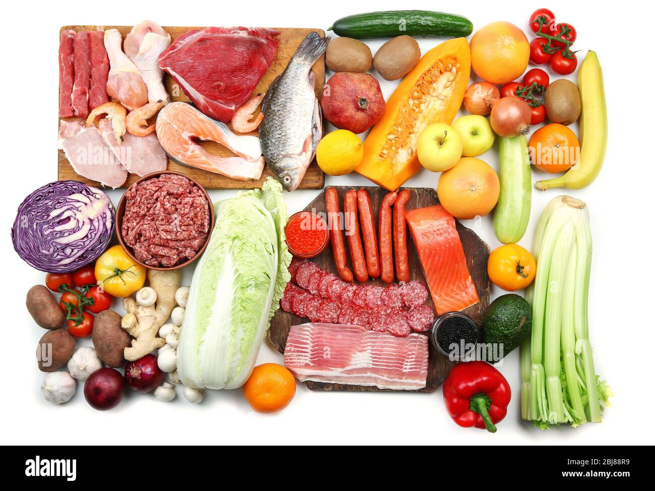 Various food products isolated on white Stock Photo - Alamy