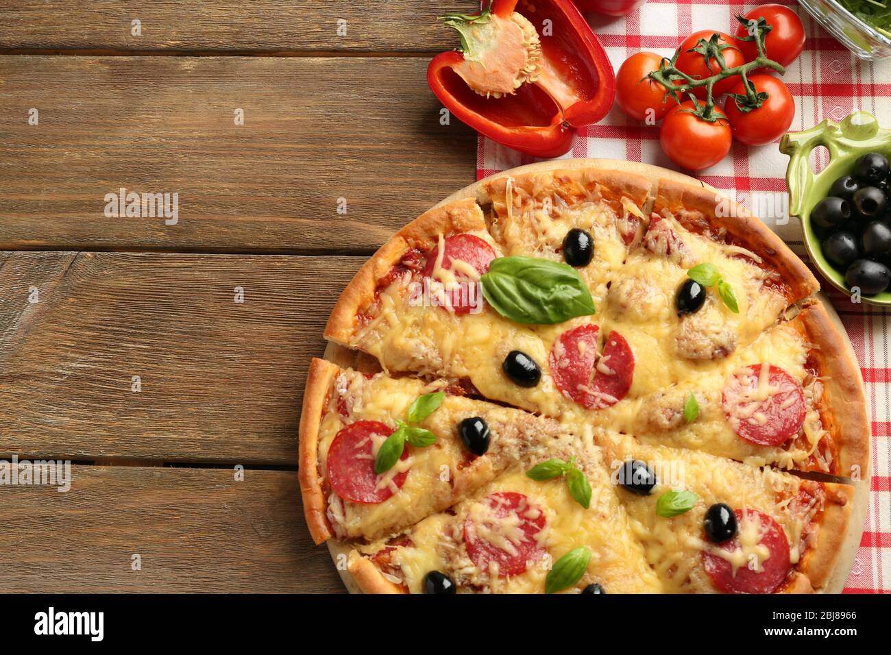 Fresh baked pizza, top view Stock Photo - Alamy