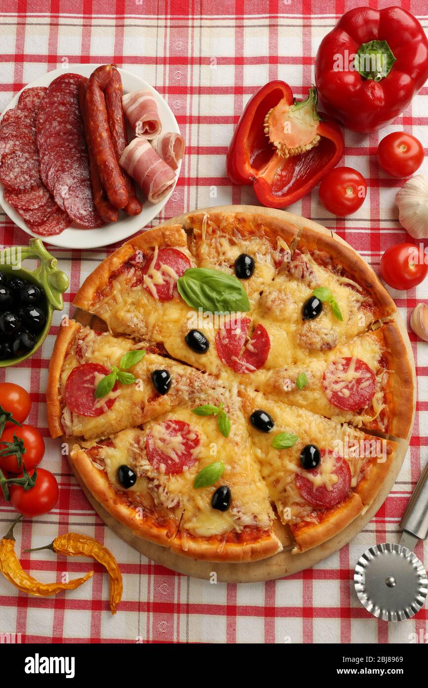 Fresh baked pizza, top view Stock Photo - Alamy