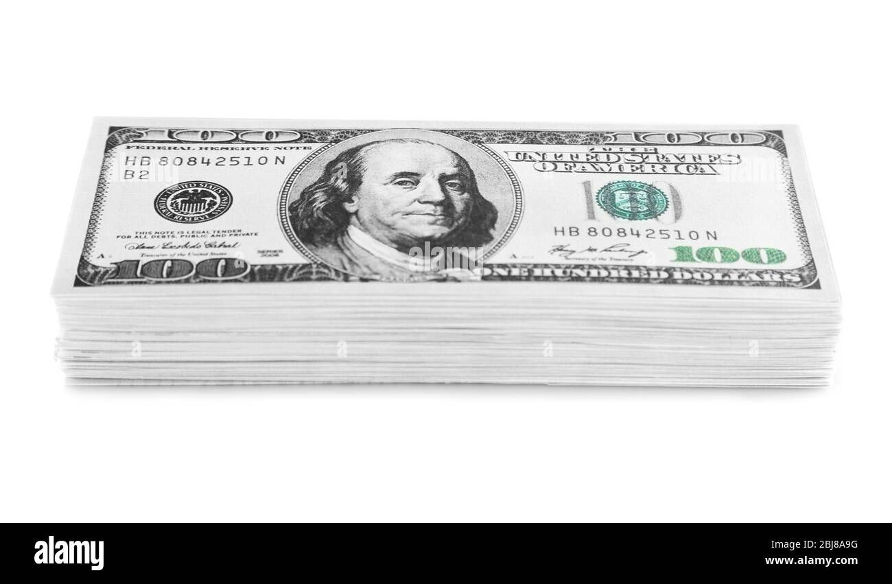 Dollar banknotes isolated on white Stock Photo - Alamy