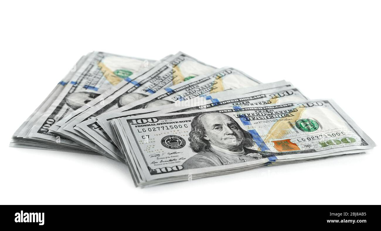 Dollar banknotes isolated on white Stock Photo - Alamy