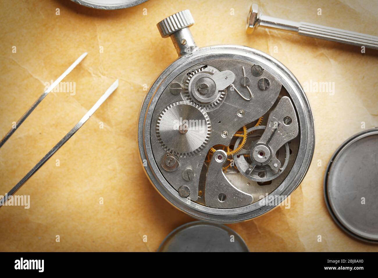 Mechanism of pocket clock closeup Stock Photo - Alamy