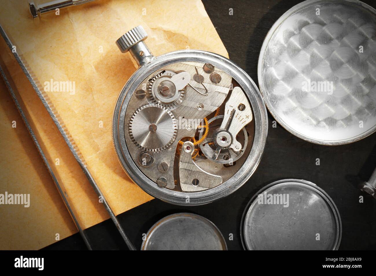 Mechanism of pocket clock closeup Stock Photo - Alamy