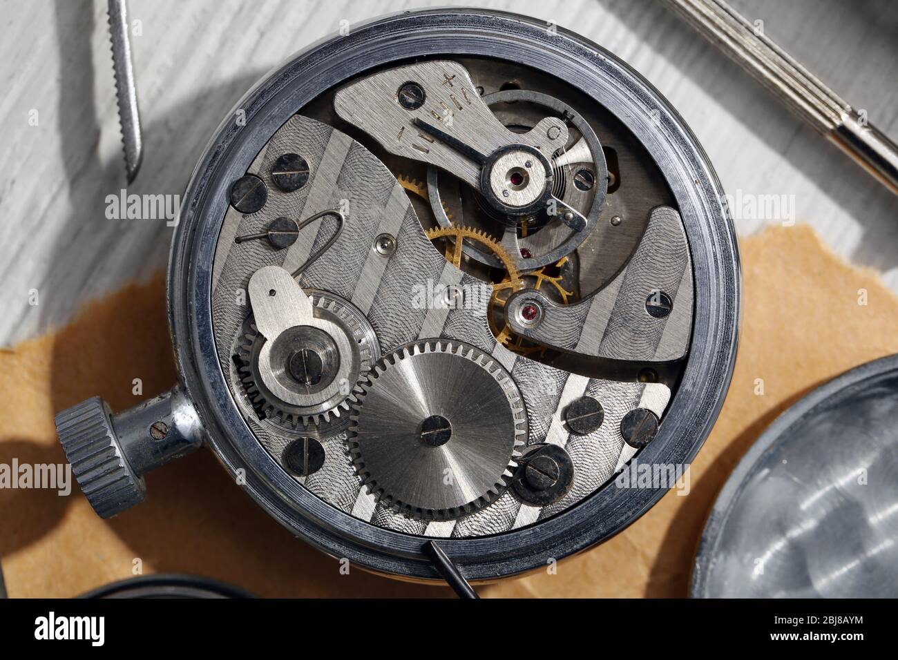 Mechanism of retro watch closeup Stock Photo - Alamy