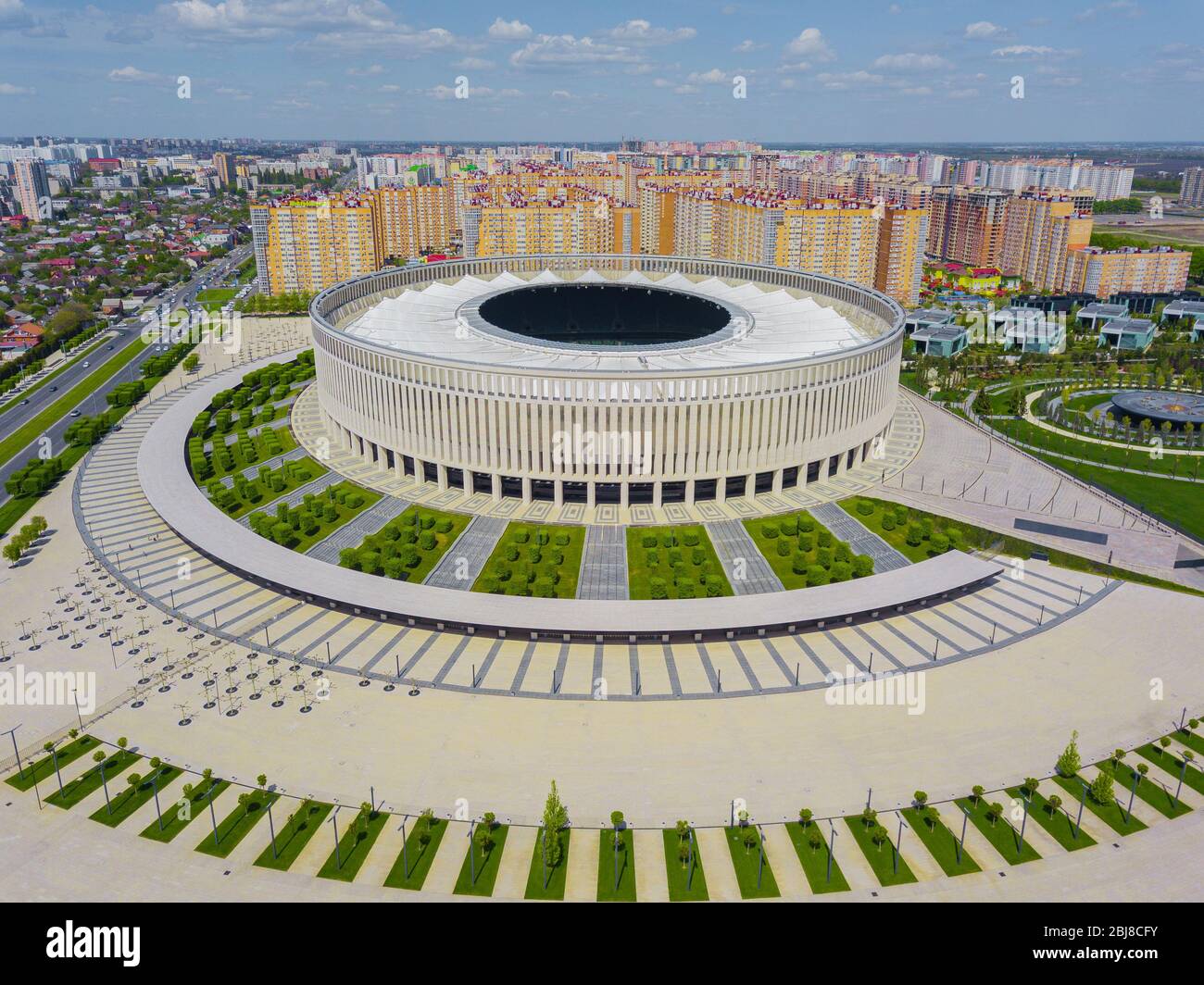 Krasnodar cityscape and FC Krasnodar stadium from aerial view Stock ...