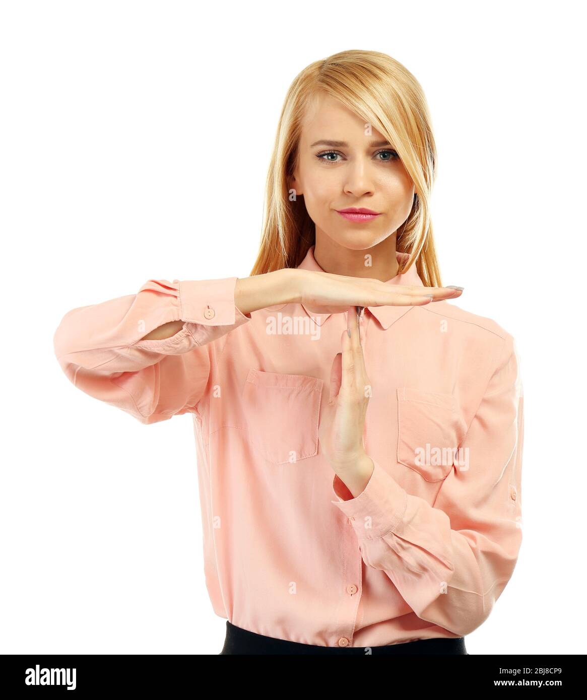 Stressed businesswoman takes a break, isolated on white Stock Photo - Alamy