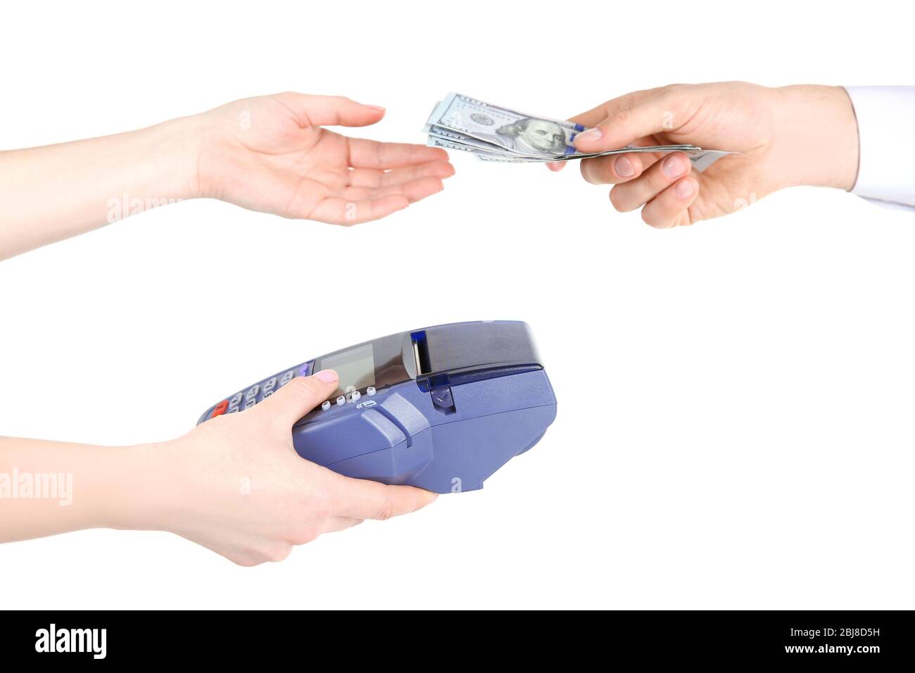 Payment operation with terminal and cash, isolated on white Stock Photo ...