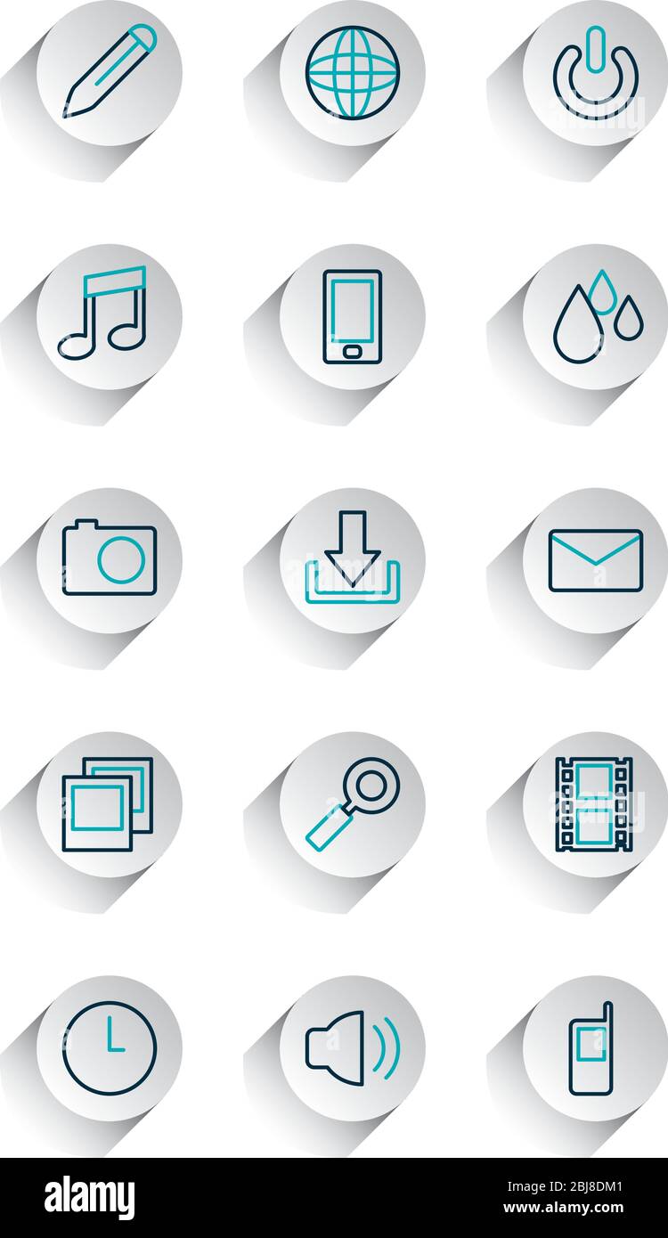 global sphere and smartphone app buttons icon set over white background ...