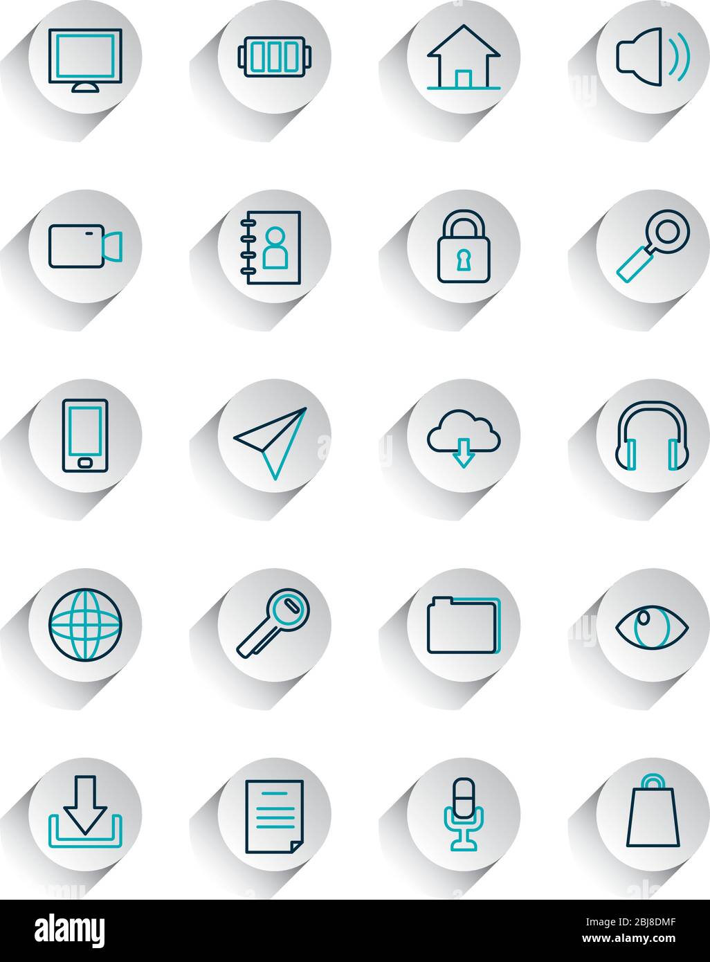 battery and smartphone app buttons icon set over white background, line ...