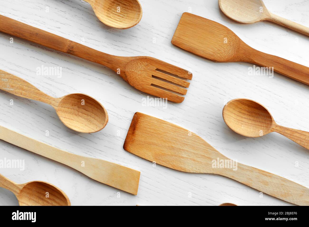 Wooden cutlery set, top view Stock Photo - Alamy