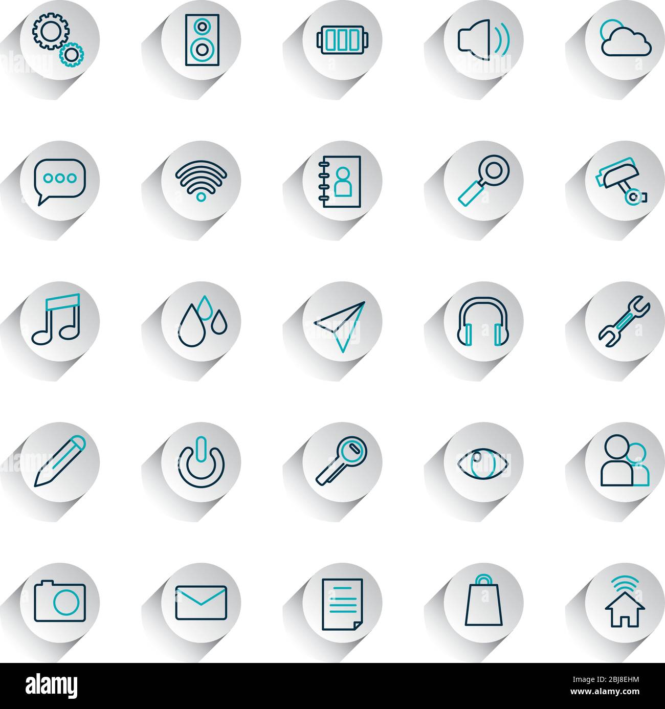music symbol and smartphone app buttons icon set over white background ...
