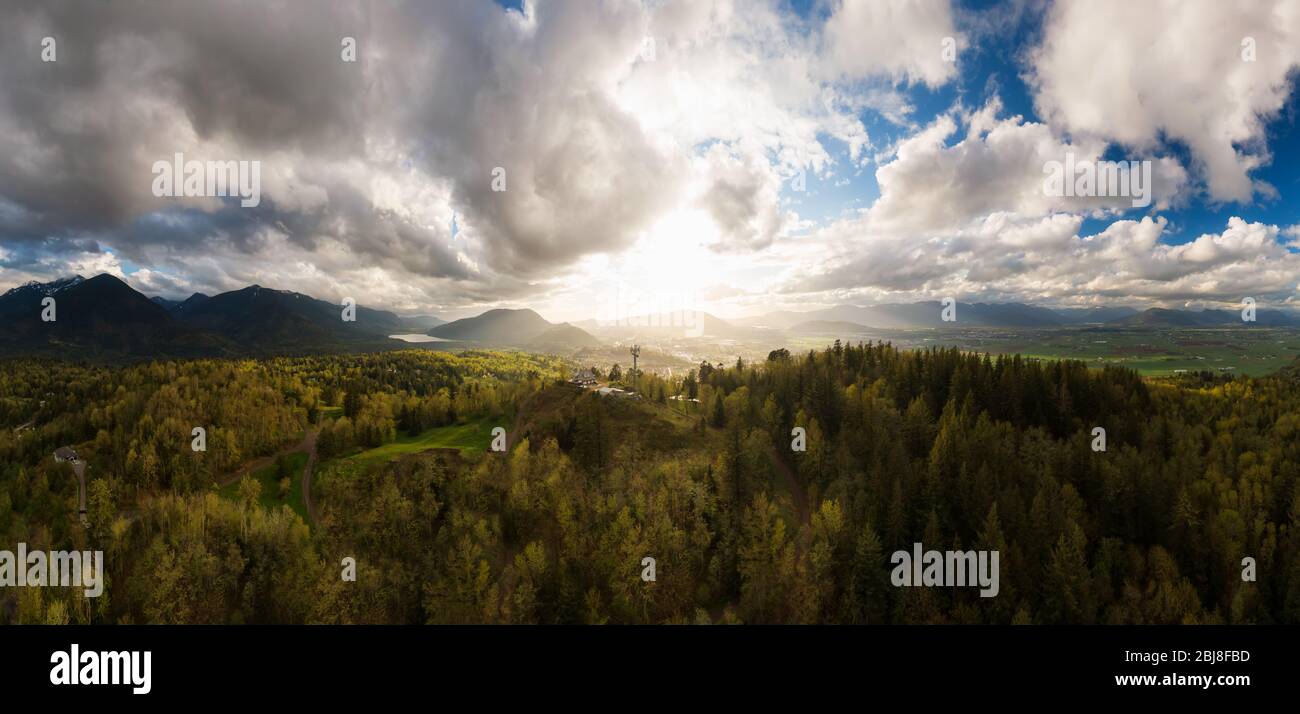 Aerial Panoramic View of Mt. Thom during a colorful cloudy evening ...