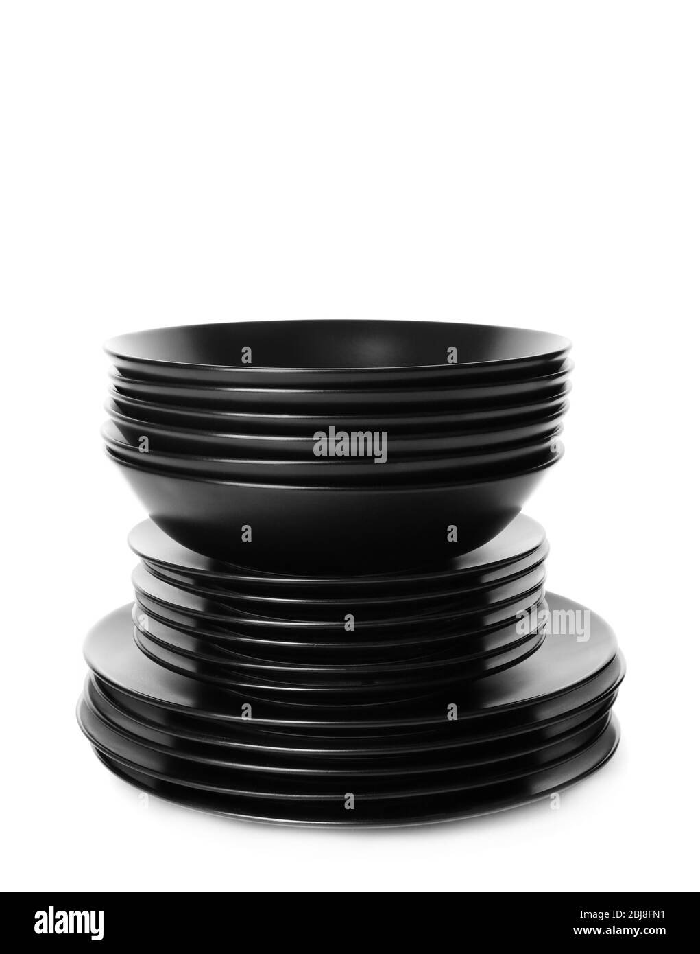Stack of different black ceramic plates, isolated on white Stock Photo ...